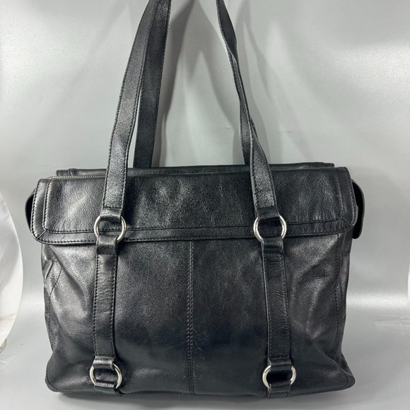Mancini | Bags | Mancini Black Leather Laptop Womens Shoulder Bag ...